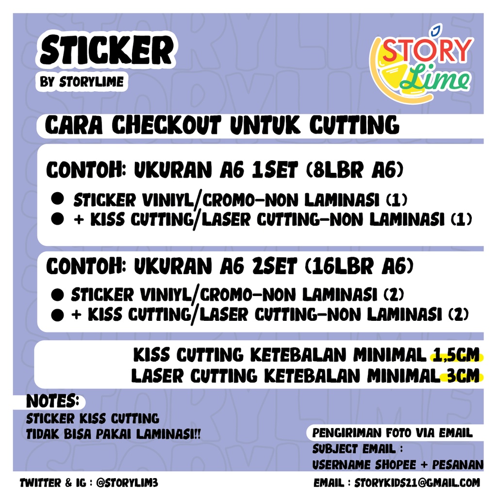 Jual (HARGA PER SET) Sticker Custom ukuran A3, A4, A5, A6 (Sticker ...