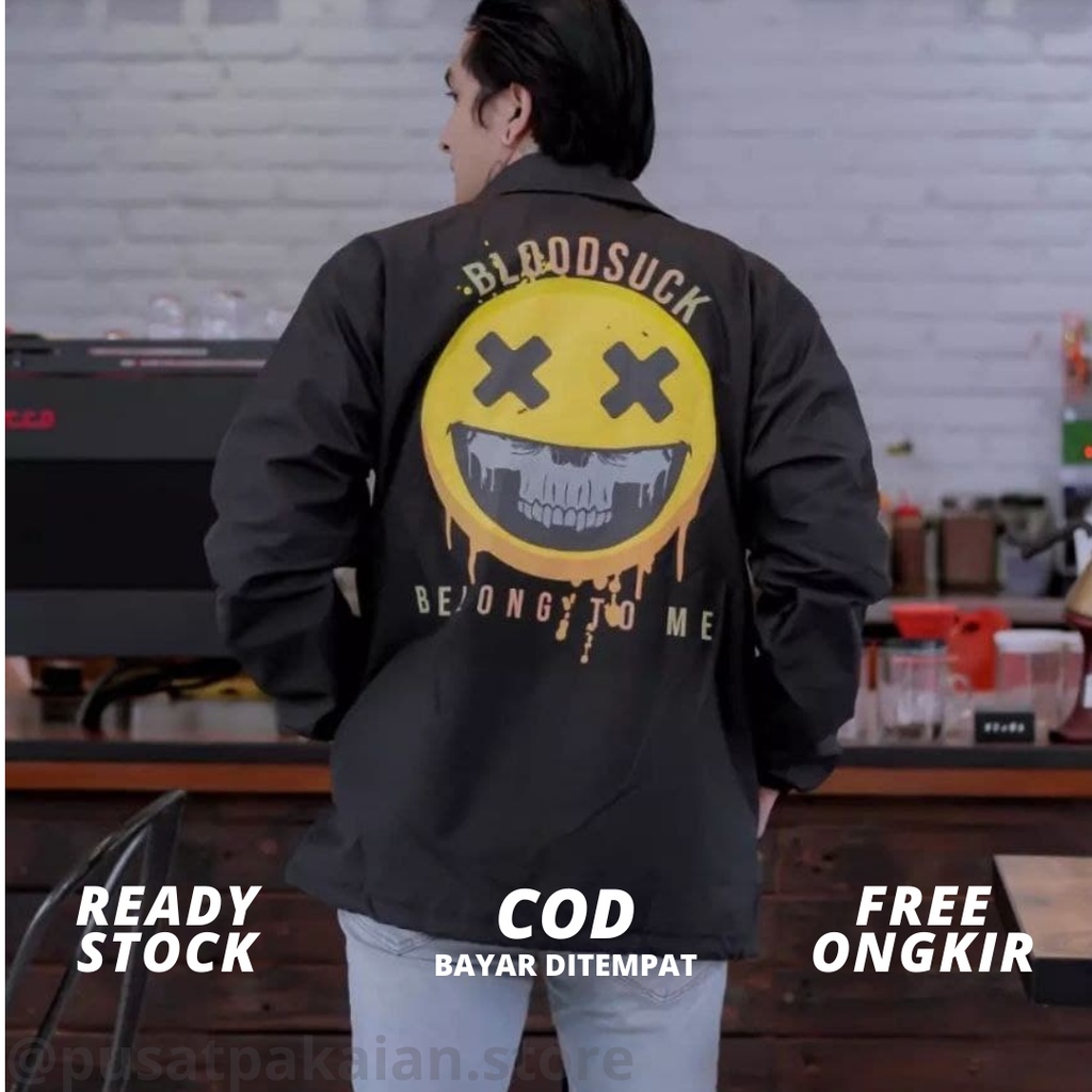 Jual JAKET COACH HITAM PRIA MURAH GAMBAR YELLOW SMILE / JAKET COACH ...