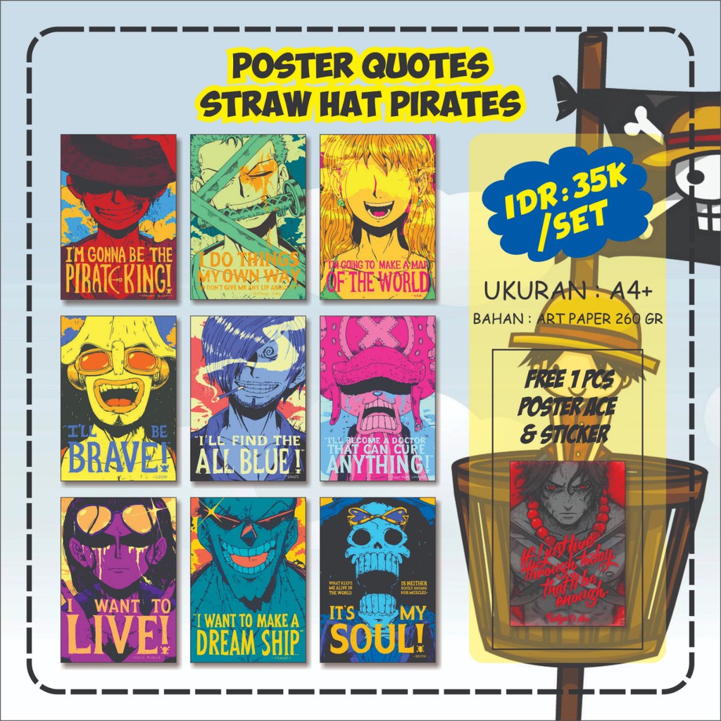 Jual Poster One Piece - Quotes Straw Hat Pirates | Shopee Indonesia