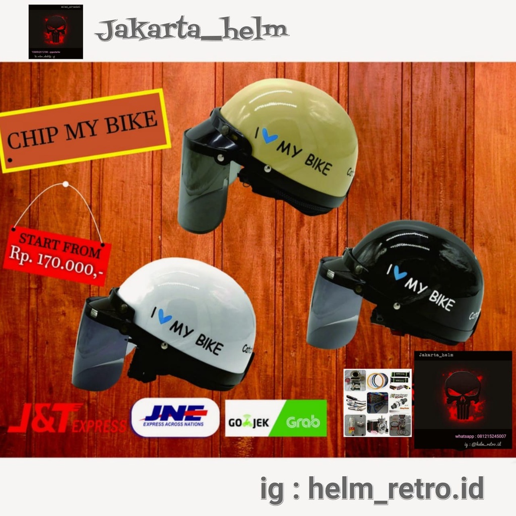 Jual HELM CHIP / BOGO RETRO I LOVE MY BIKE + KACA DATAR/CEMBUNG ...