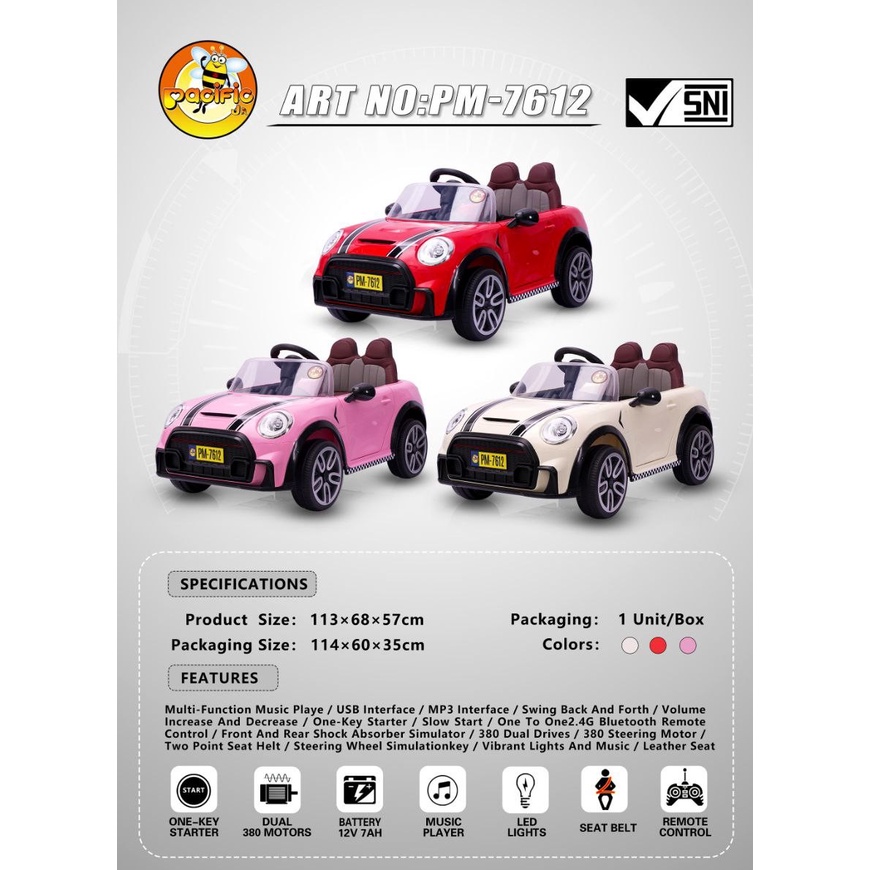 Jual MAINAN MOBIL AKI ANAK PACIFIC PM - 7612 MINI COOPER // MINI COOPER ...