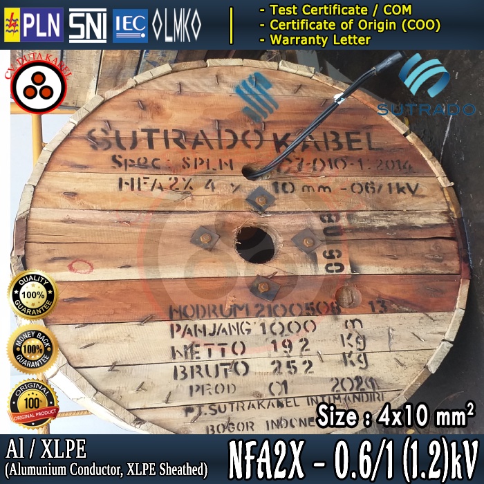 Jual Kabel NFA2X 4x10 mm2 SUTRADO /Twisted Cable/Kabel Udara/Kabel TC ...