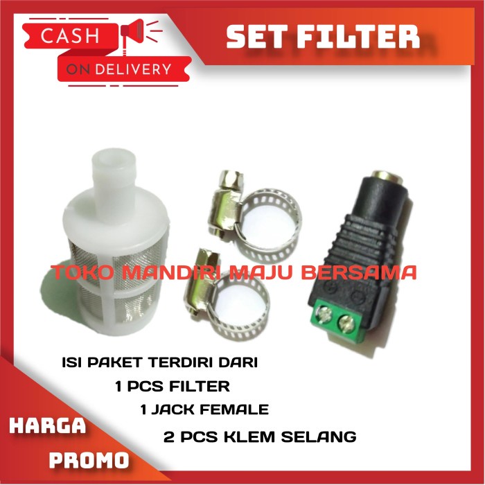 Jual FILTER SELANG AIR POMPA DC 12V / FILTER SET KLEM SELANG 1/2 / JACK ...