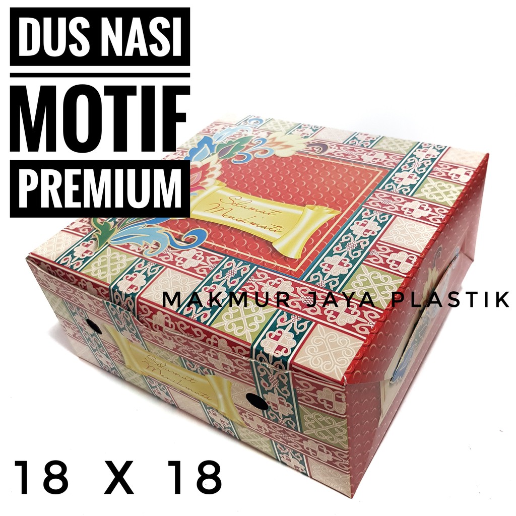 Jual BOX NASI KOTAK DUS 18X18 MOTIF PREMIUM MERAH BAHAN TEBAL 350 GSM ...