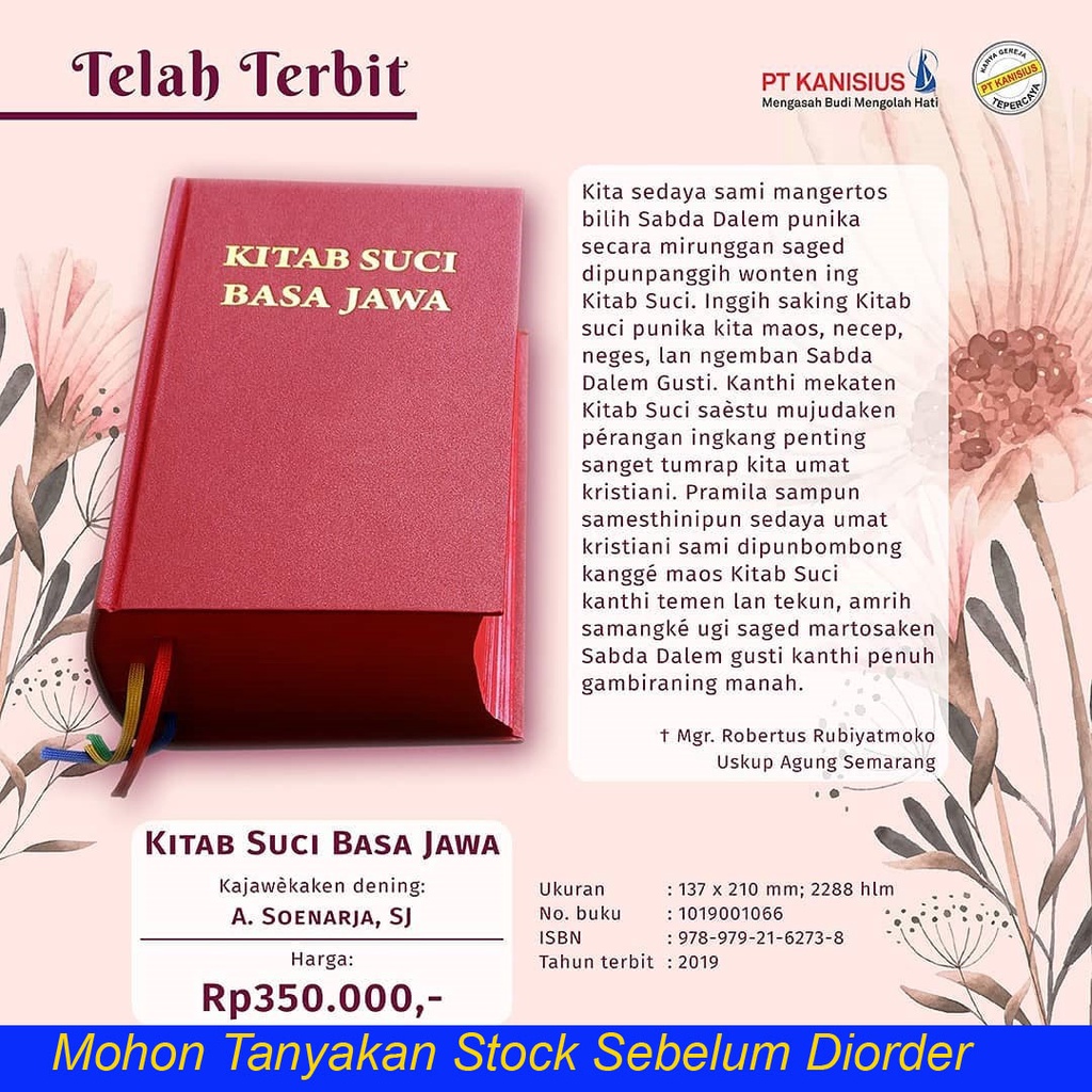 Jual KITAB SUCI BASA JAWA DEUTEROKANONIKA - KATOLIK - Original ...