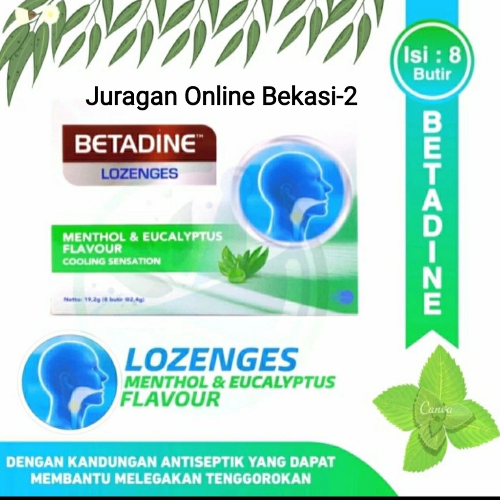 Jual Permen Betadine Lozenges Menthol dan Eucalyptus Antiseptik Pelega Tenggorokan isi 8 butir ...