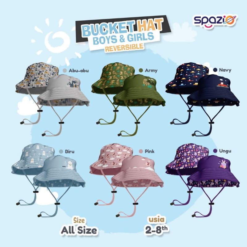 Jual (BISA CUSTOM NAMA) BUCKET HAT BOY & GIRLS /TOPI ANAK BOLAK BALIK 2 ...