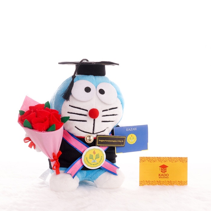 Jual Boneka Wisuda Doraemon bawa Buket Bunga Kado Wisuda 24cm | Shopee ...