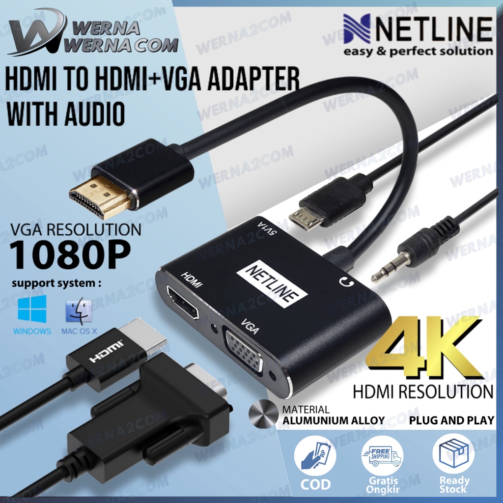 Jual NETLINE HDMI to HDMI + VGA adapter | Shopee Indonesia
