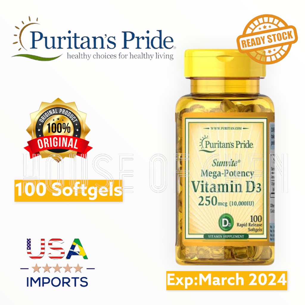 Jual PURITAN PRIDE Vitamin D3 10000 IU - 100 Softgels Puritan's Pride USA | Shopee Indonesia