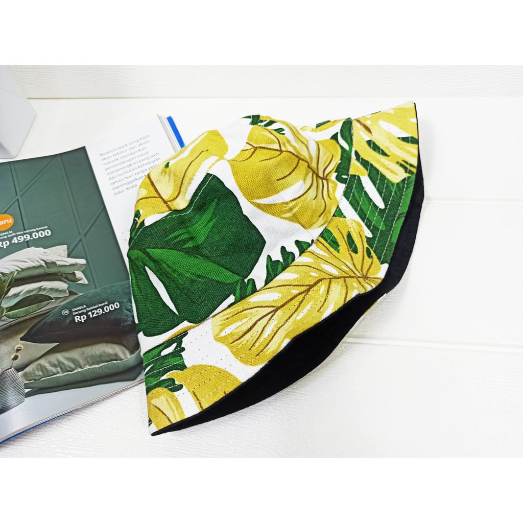 Jual topi bucket hat motif daun kembang bunga rasta regae jamaica ...
