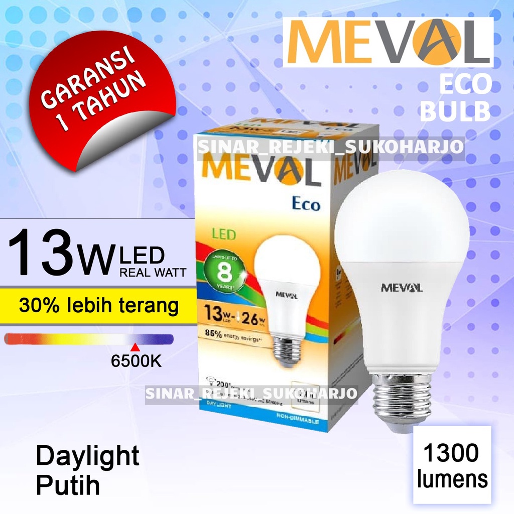 Jual MEVAL Lampu Led Eco 13W Bulb Putih 13 Watt 13Watt | Shopee Indonesia
