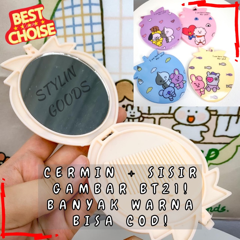 Jual CERMIN KACA MAKE UP DENGAN SISIR PIPIH GAMBAR BT21 BTS BANGTAN BOYS KPOP KOREA MERCHANDISE ...