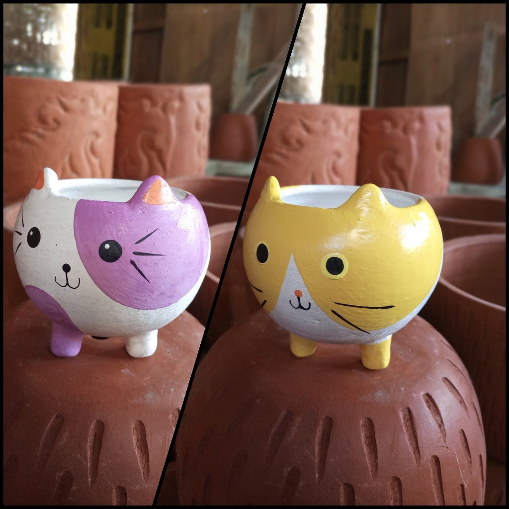 Jual Pot Lukis Tanah Liat Gerabah Bentuk Kucing Hiasan Rumah Dinding ...