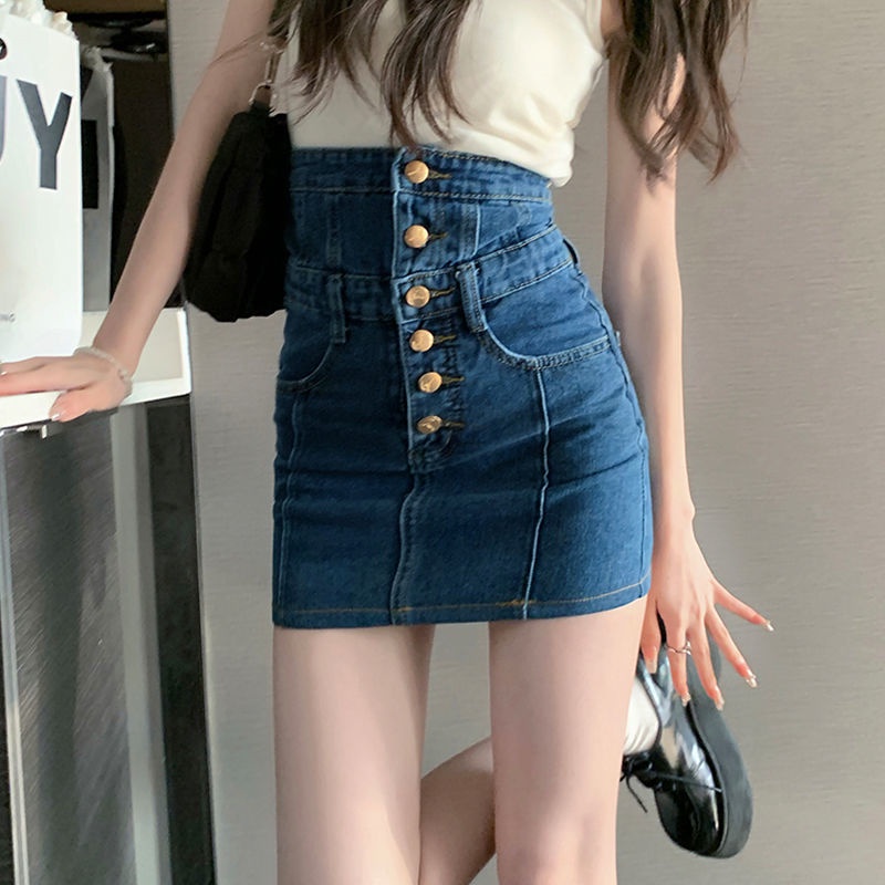 Jual Rok jeans jumbo2024 rok jans pendek wanita/ rok denim biru/ rok ...