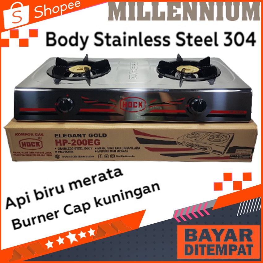 Jual Hock HP-200EG Kompor Gas Api Biru 2 Tungku Stainless Steel Elegant ...