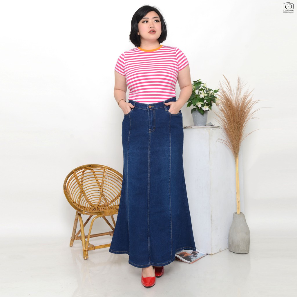 Jual Rok Jeans Panjang Wanita Dewasa Model Duyung JUMBO Big Size ...
