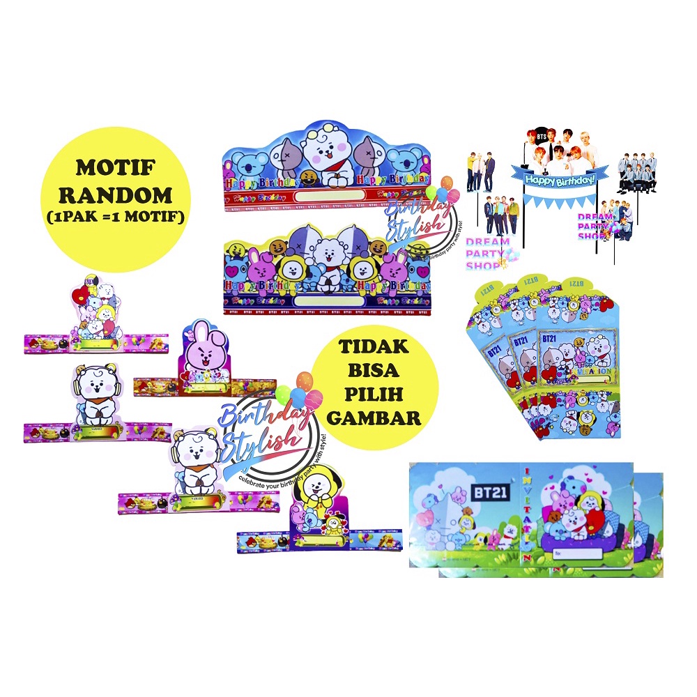 Jual Topi Ultah BTS Bangtan Boys Undangan BTS/ Topi Karakter BTS ...