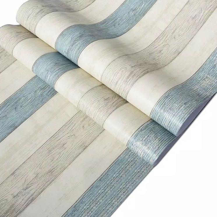 Jual Kekinian Wallpaper Dinding Sticker Dinding Kayu Vintage Biru Krem ...