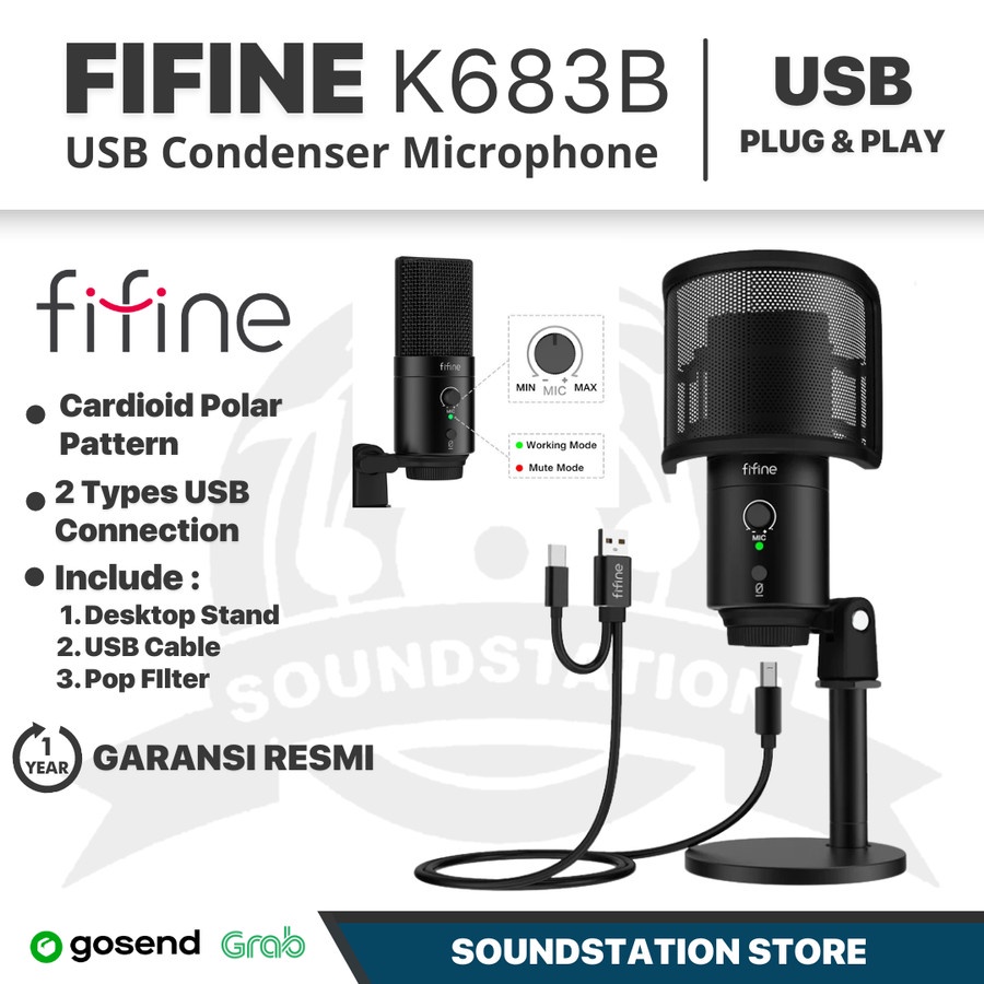 Jual FIFINE K683B, USB MICROPHONE WITH TYPE A & TYPE C CONNECTORS ...