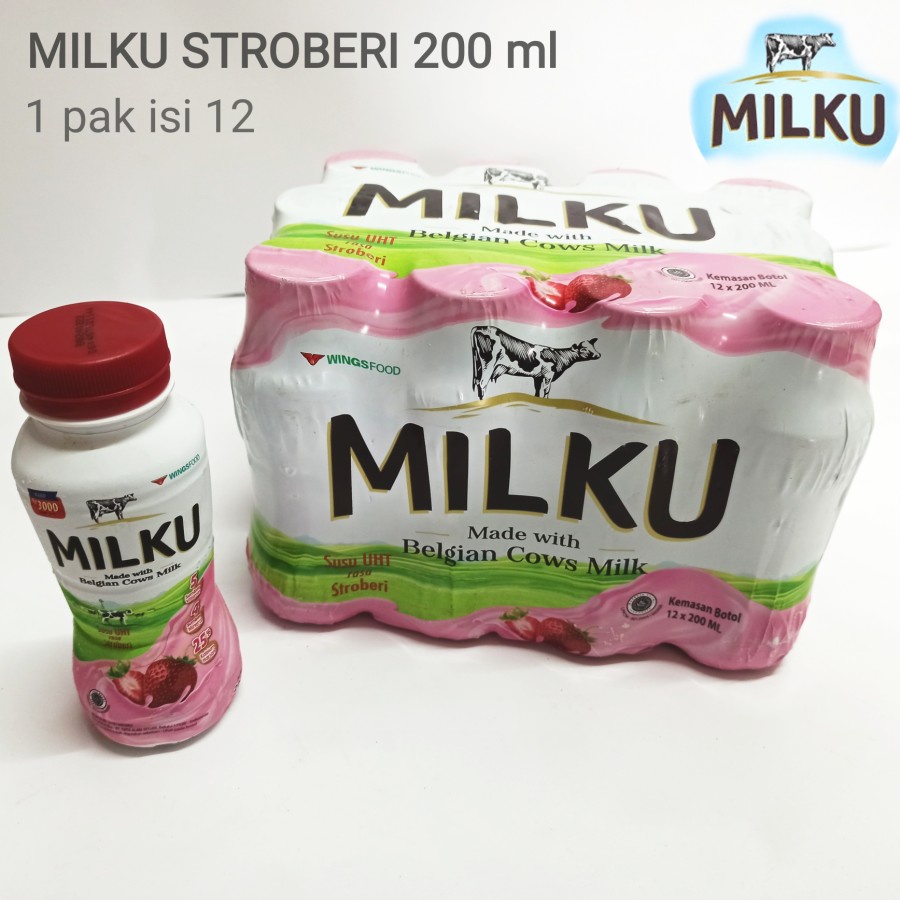 Jual Milku Stroberi 1 box (Karton) isi 12 Botol @200ml Original Susu ...