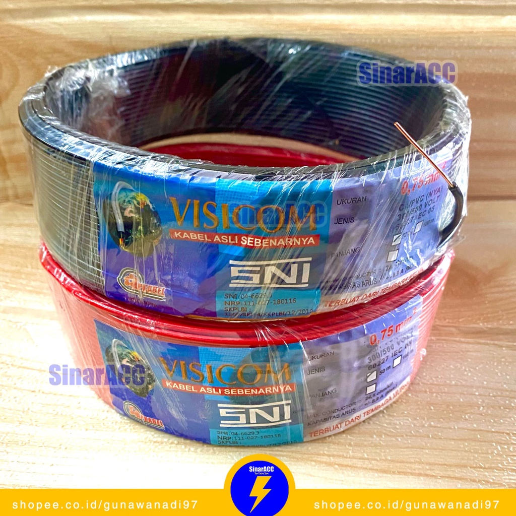 Jual [50 METER] Kabel Kawat Tembaga Murni 1x0.75mm SNI VISICOM 50 meter ...
