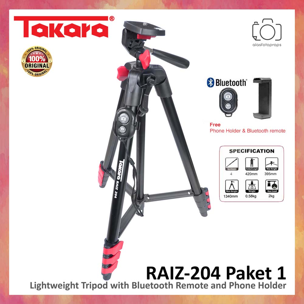 Jual TAKARA RAIZ 204 Tripod FREE Bluetooth Remote & Phone Holder ...