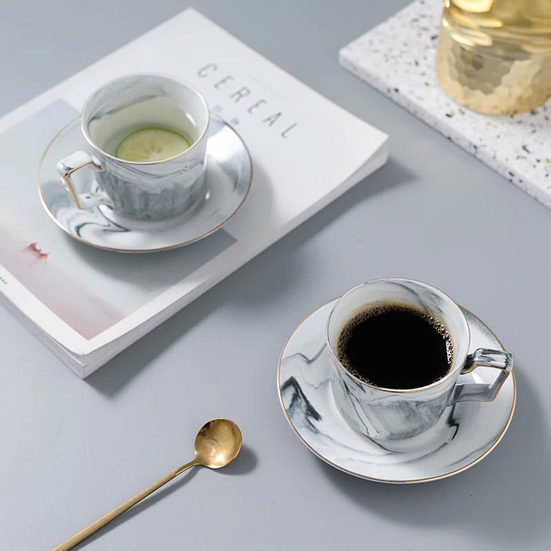 Jual [Casa De Luxo] Cangkir Set Marble Dengan Piring List Gold ...