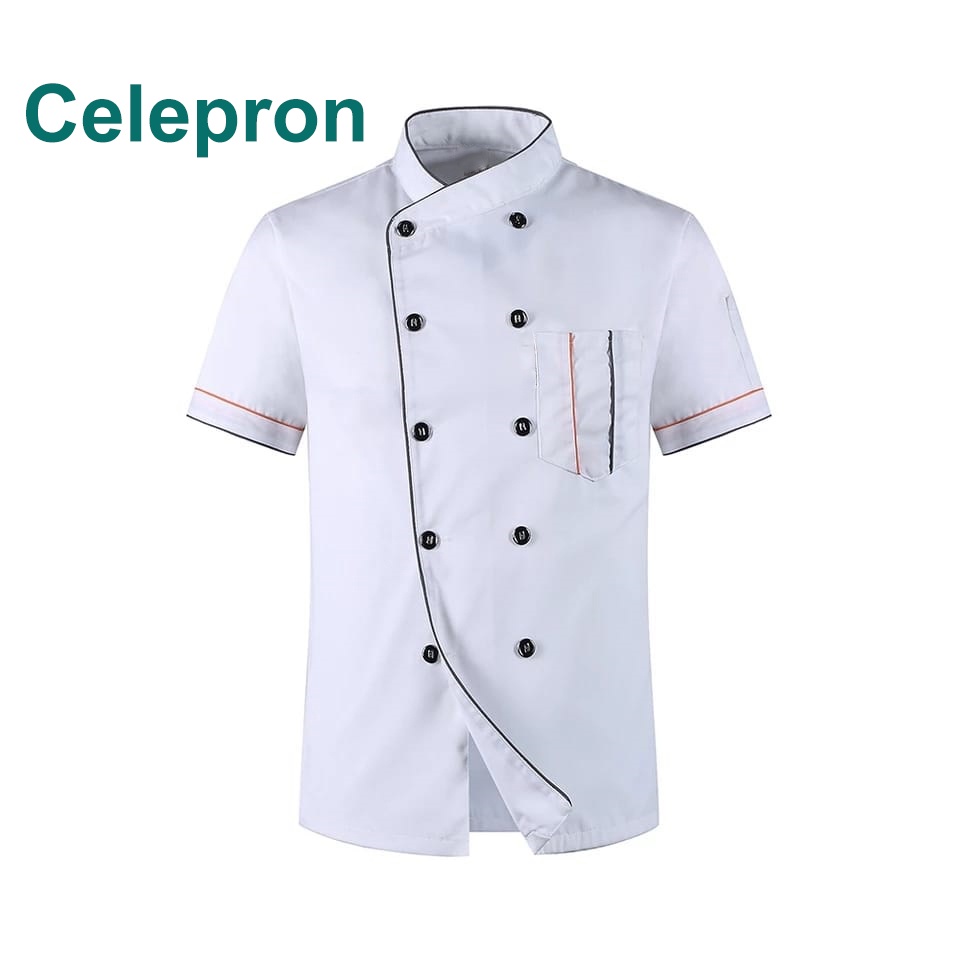 Jual Chef Jacket Pria Baju Koki Hitam Putih Kemeja Kerja Lengan Pendek ...