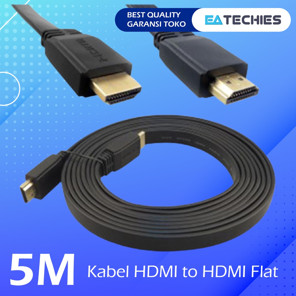 Jual Kabel HDMI 5M / 5 Meter Flat Type / HDMI TO HDMI Gold Hi Quality 100% | Shopee Indonesia