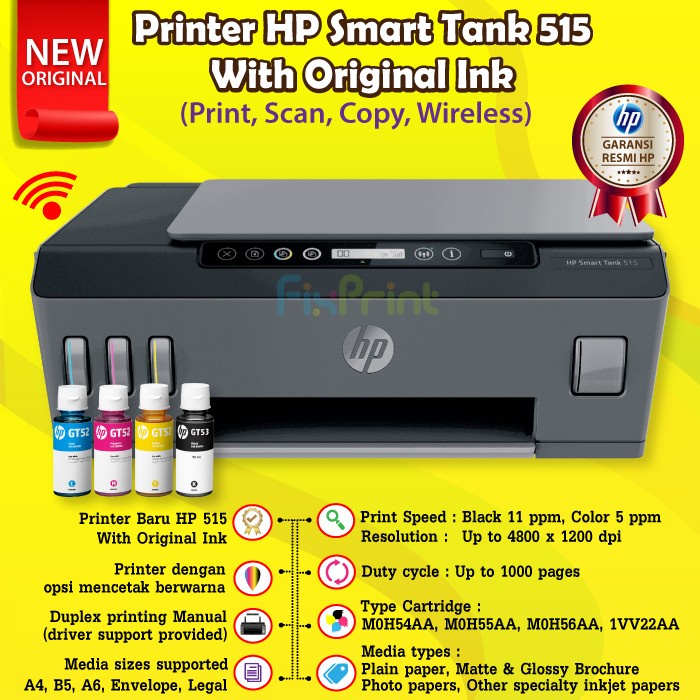 Jual Printer HP Smart Tank 515 Print Scan Copy WiFi Wireless Tinta GT53 ...