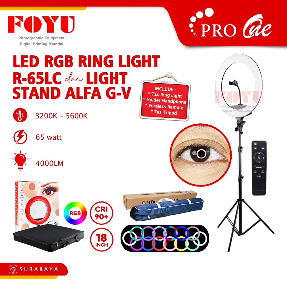 Jual LED 18 Inch Ring Light Color RGB Pro One R-65LC dan Light Stand G ...