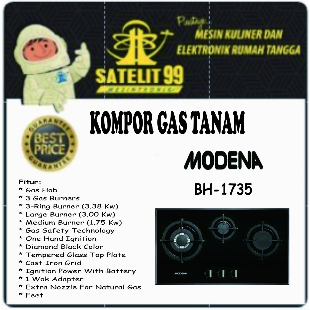 Jual Kompor Gas Tanam 3 Tungku MODENA BH-1735 | Shopee Indonesia