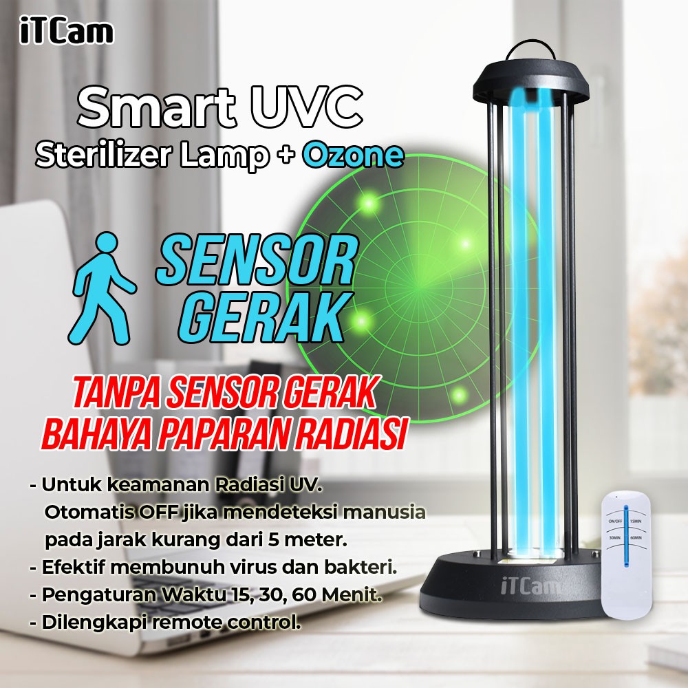 Jual Lampu UVC Sterilizer Virus 38W SENSOR GERAK, Ozone dan Remote ...