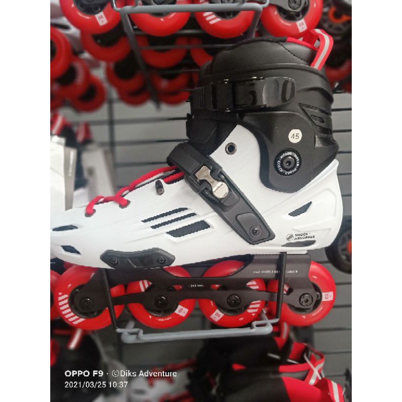 Jual Adult Freeride Hardboot Inline Skates MF500 - White/Red INLINE ...
