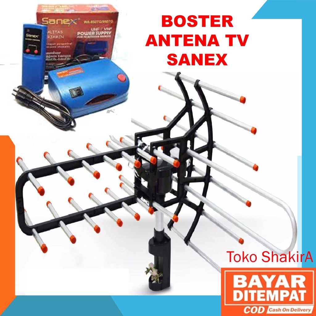 Jual Boster Antena TV Remot Sanex indor outdor digital LED booster tv ...