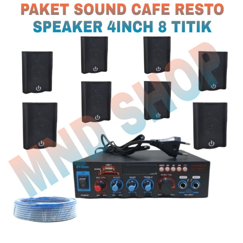 Jual paket sound system cafe resto speaker 4inch 8 titik +amplifier ...