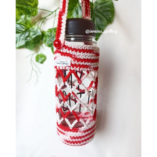 Jual TAS BOTOL AIR MINERAL CORAK. cover botol rajut. cover botle ...