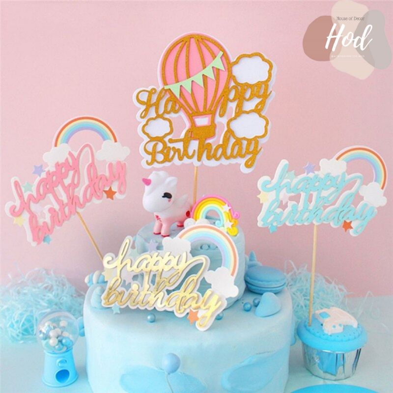 Jual Topper HBD Rainbow Tulisan Happy Birthday Gambar Pelangi Pink Blue ...