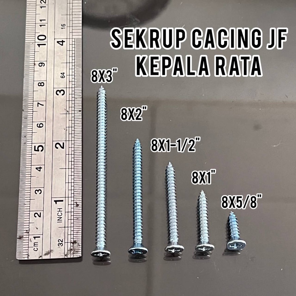 Jual 50 PCS Sekrup Cacing JF 8 x 5/8 , 3/4 , 1 , 1-1/2 , 2 , 3 INCH ...