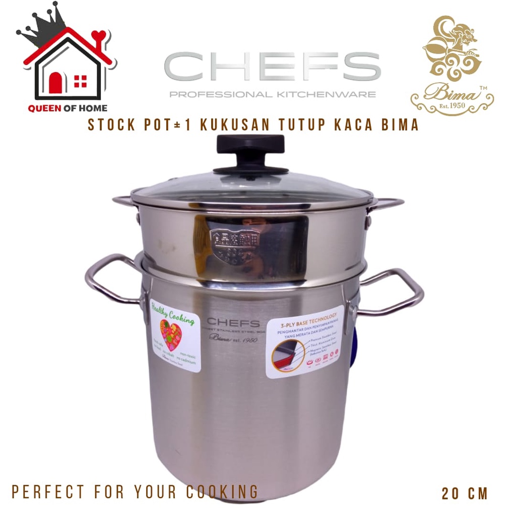 Jual Bima Chefs Stock Pot 20cm 6,3Liter 3-Ply Stainless Steel 304 Panci ...