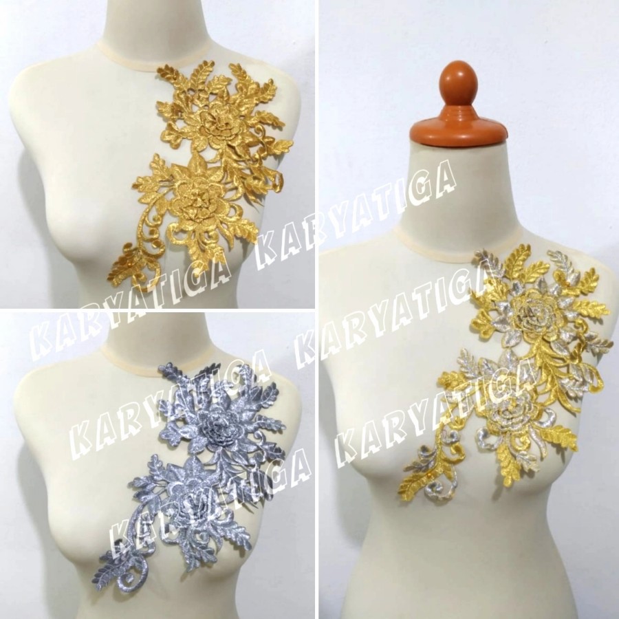 Jual Renda Aplikasi Tabur Bordir Bunga 2 Warna (Gold - Silver) | Shopee ...