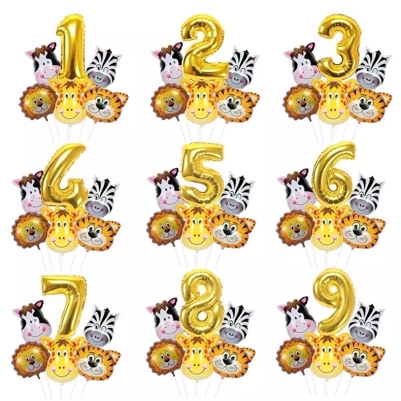 Jual Paket Set balon angka 80cm Animal jungle / unicorn / lol ...