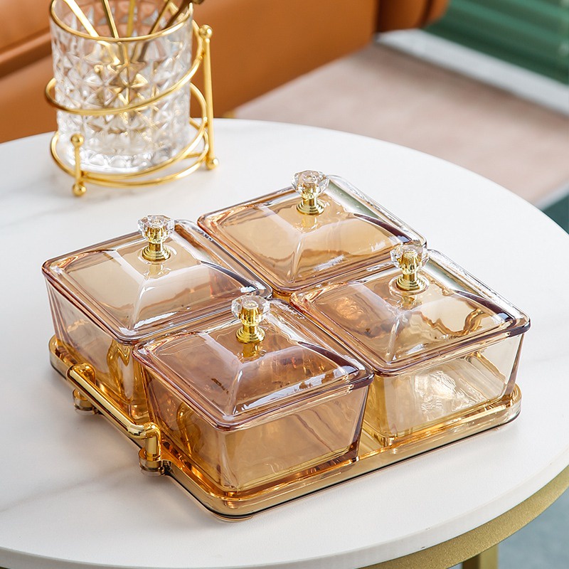 Jual Amber Jar Set/ Jar Snack Cemilan + Tray / Tempat Makanan / Square ...