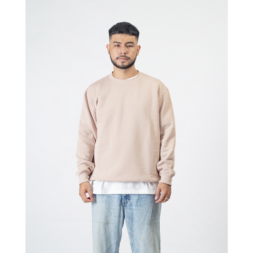 Jual MENLIVING Sweater Sweatshirt Crewneck Beige Coklat Muda / STAND ...