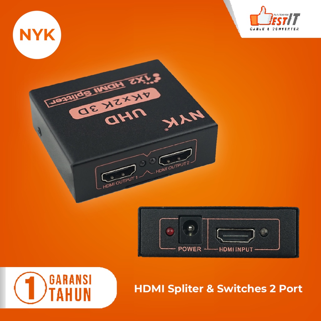 Jual NYK HDMI Splitter 2 Port 1 Support UHD 4K 2K 3D | Shopee Indonesia