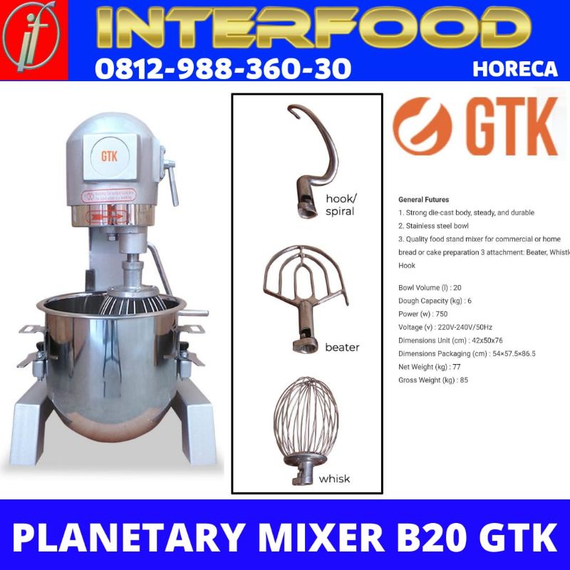 Jual Planetary Mixer B20 GTK / mixer B20 / mixer 20 Liter / GTK ...