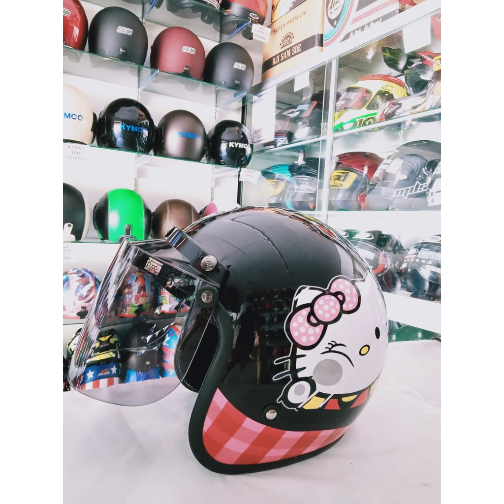 Jual Aizo Helm Half Face Motif Hello Kitty Hitam Glossy Standar ...