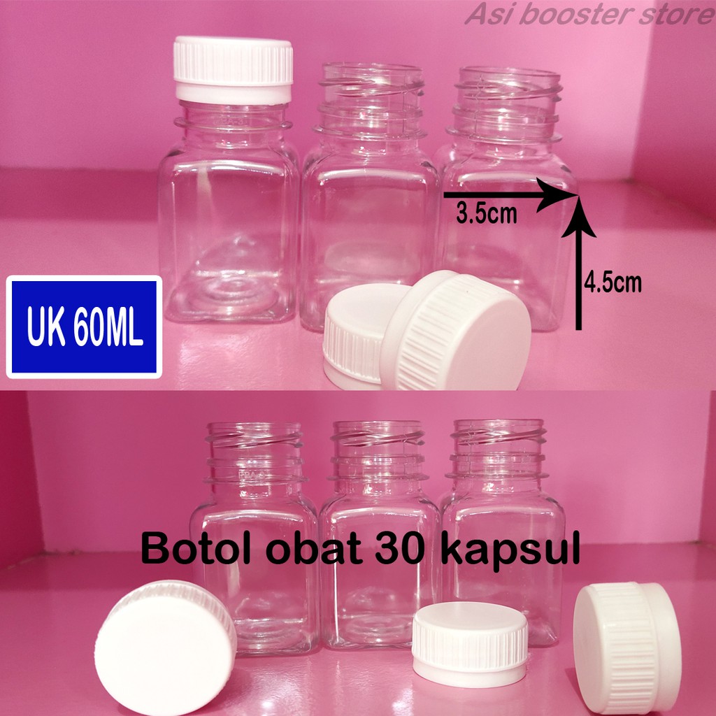 Jual Botol Kapsul Kotak Bening / Transparan isi 30 Obat Ukuran 60ml ...