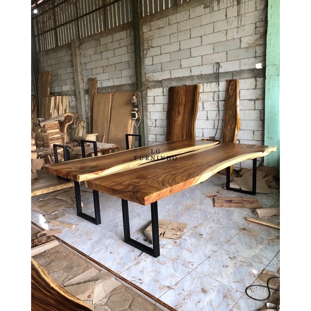 Jual Meja makan solid trembesi kaki besi hollow 4x6 | Shopee Indonesia